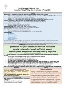 Year 5 summer term homework | Newport CE Junior School